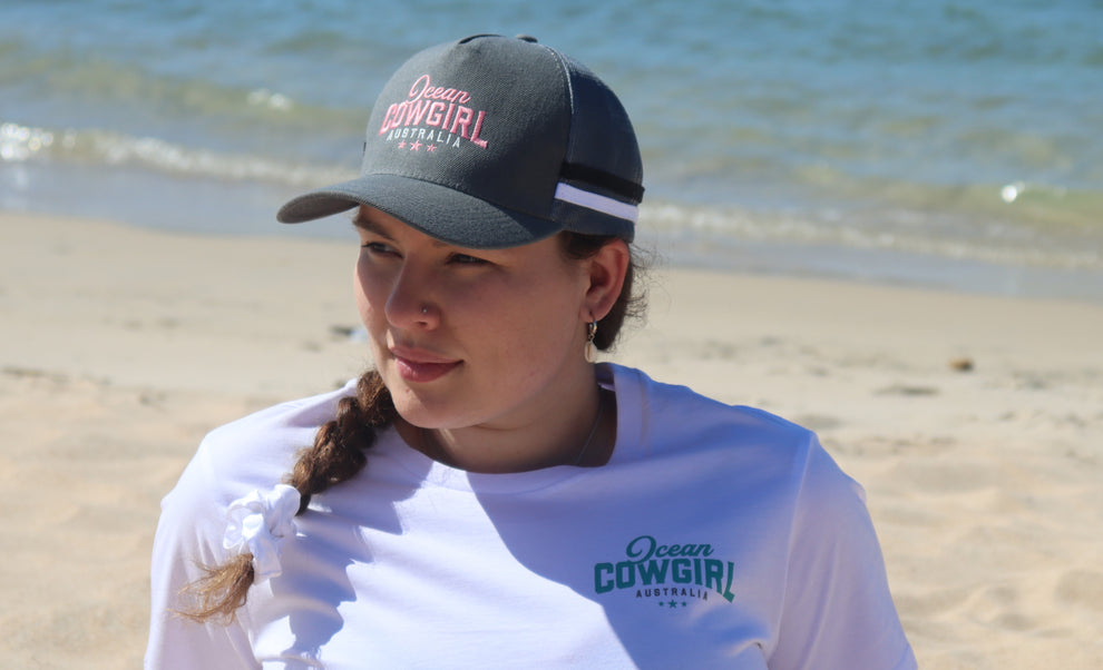 Ocean Cowgirl White Tee - Teal Logo – Ocean Cowboy Australia