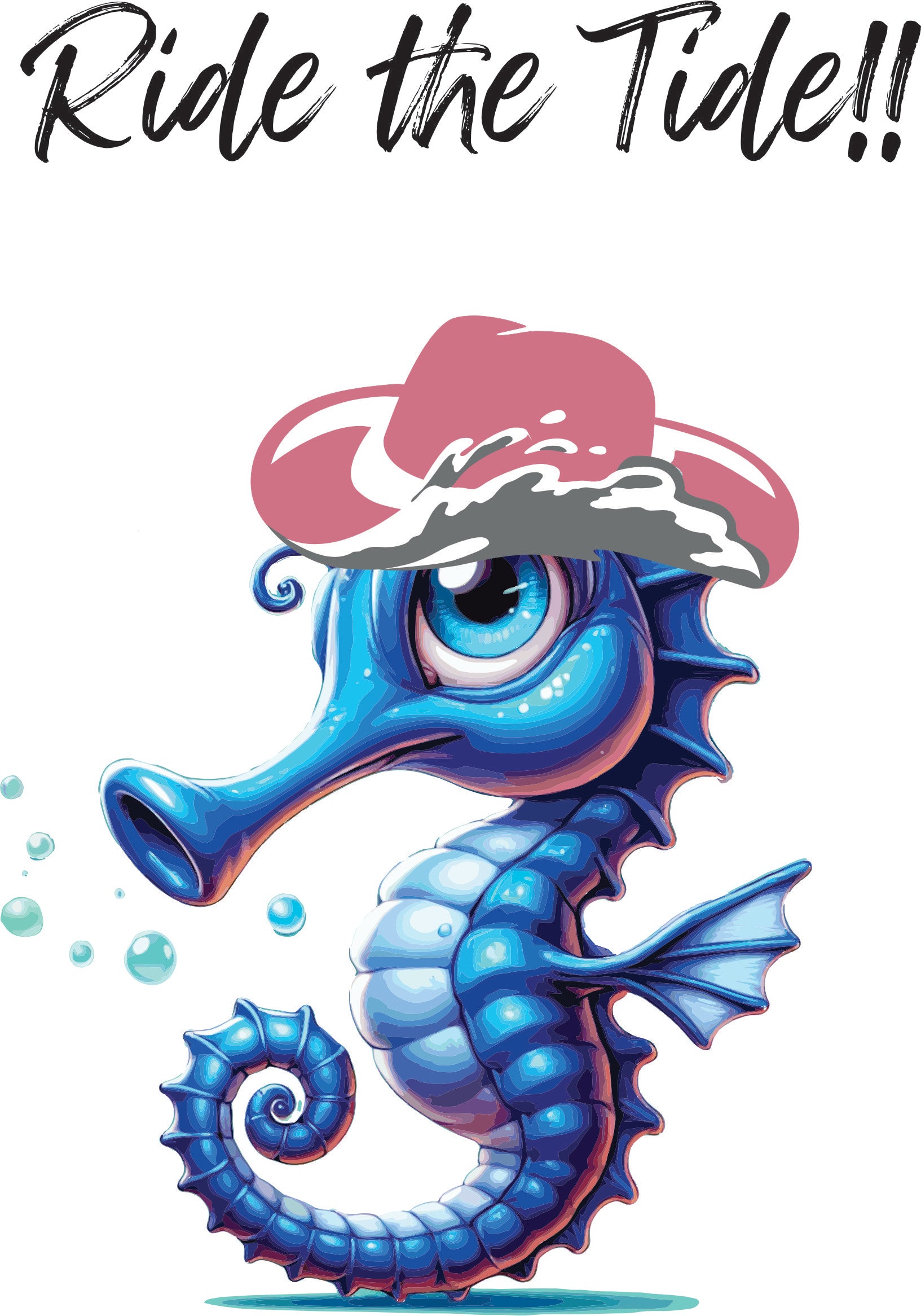Print Design - Seahorse with Pink Hat - Back Logo – Ocean Cowboy Australia